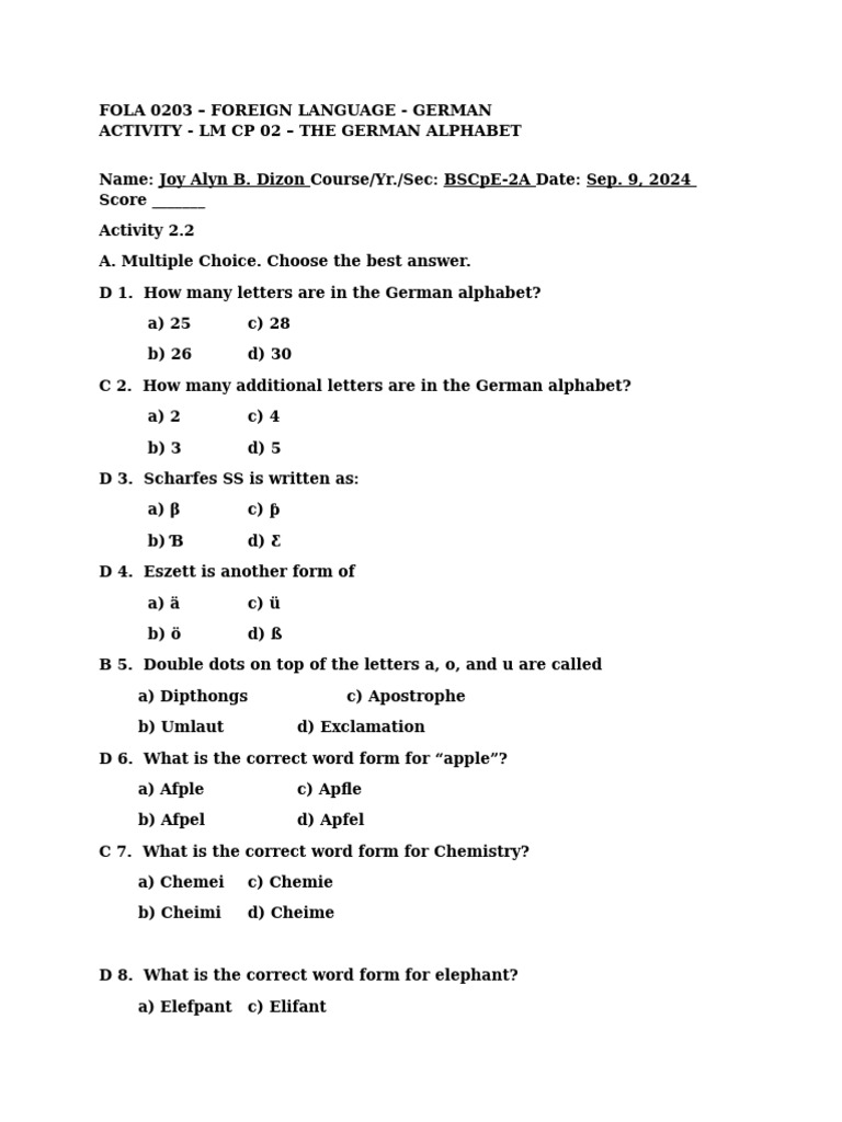 Joy Alyn B. Dizon - ACTIVITY - FOLA 0203 - GERMAN - LM CP 02 - THE ...
