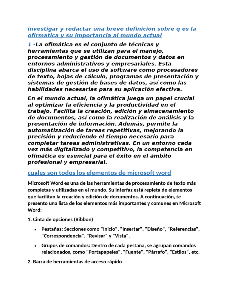 Investigar y Redactar Una Breve Definicion Sobre Q Es La Ofirmatica y ...