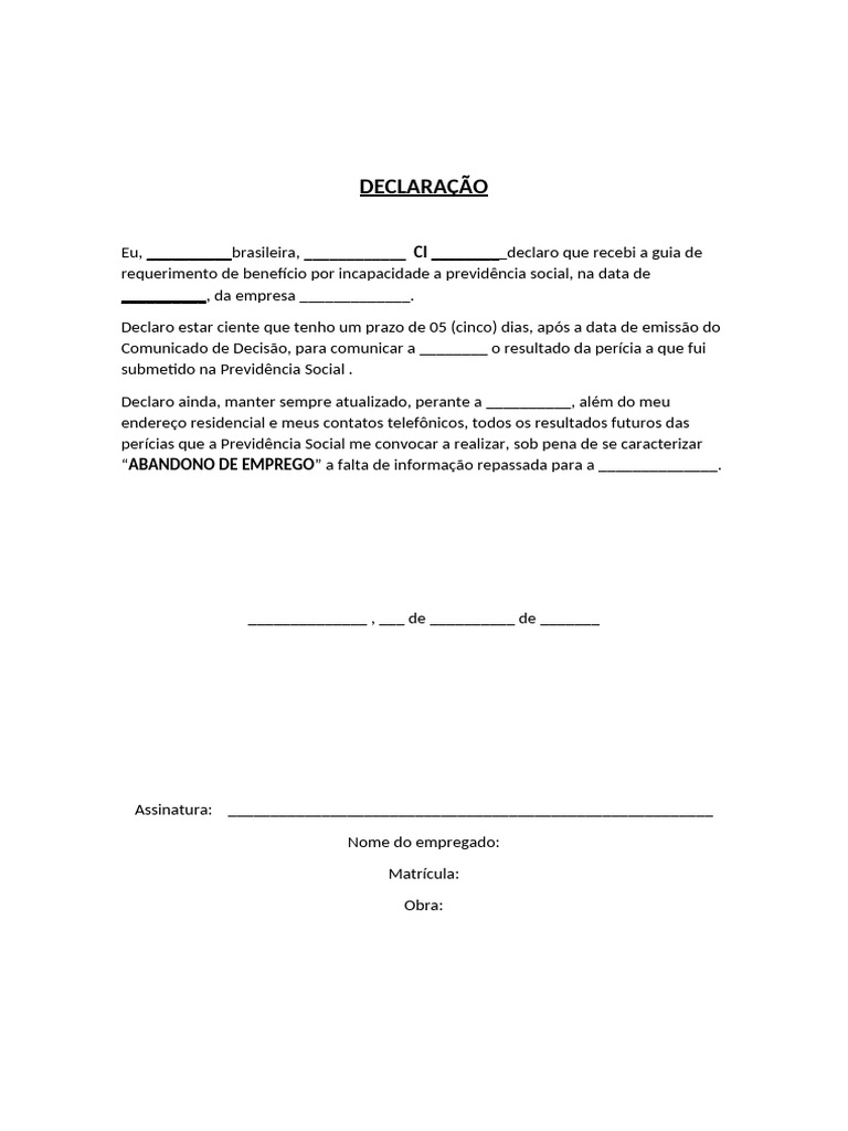 Modelo Declaração Inss | PDF