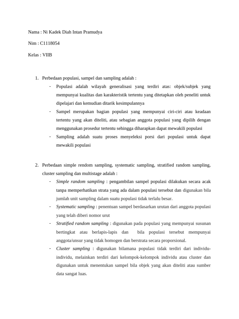 BIOSTATISTIK (Ni Kadek Diah Intan Pramudya C1118054) | PDF | Sains ...