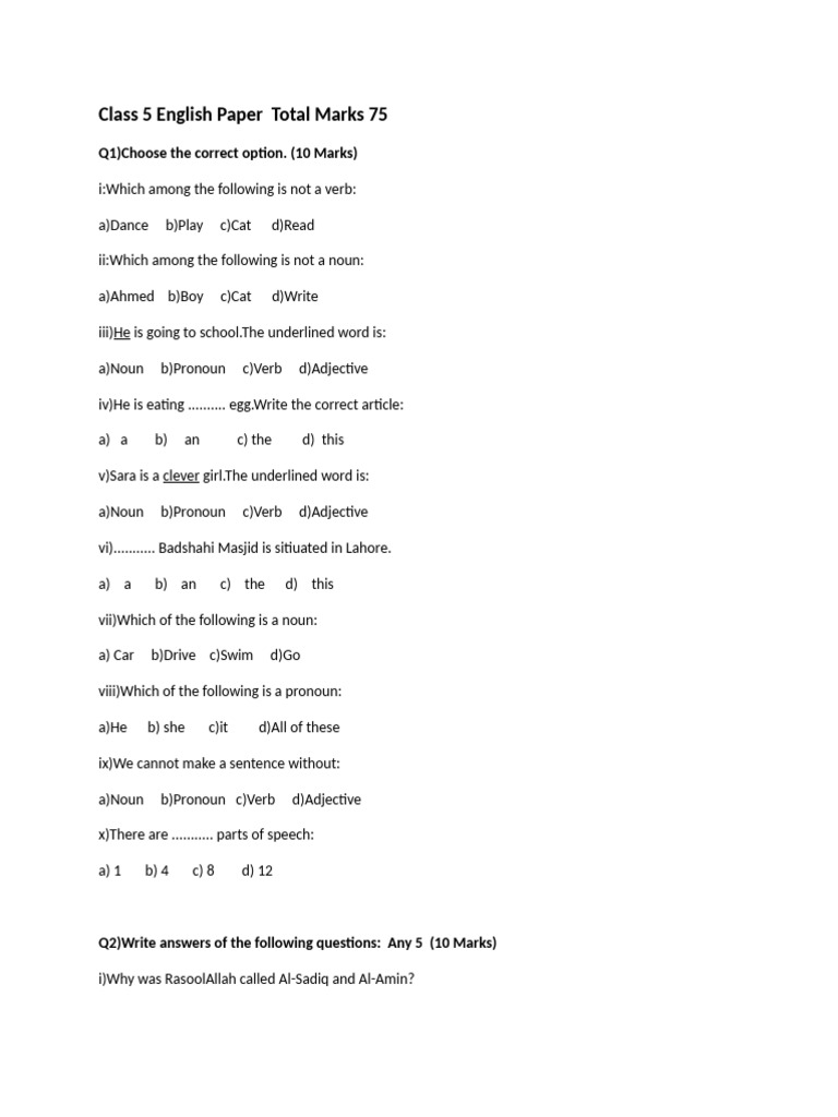 Paper English Class 5 | PDF