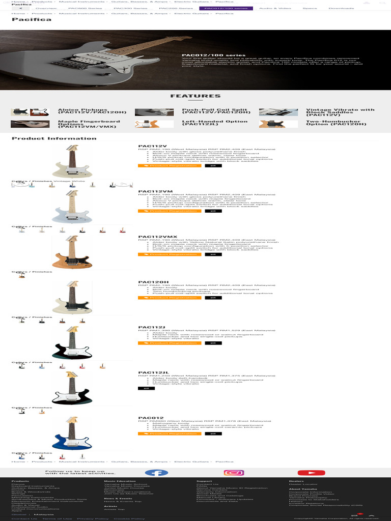 Yamaha Pacifica PAC300 Series Overview | PDF | Guitars | Bass Guitar