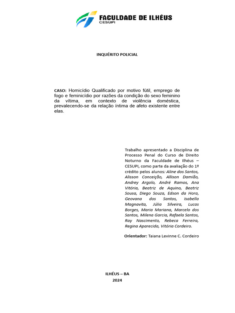 Relatório INQUÉRITO POLICIAL - Ajustado | PDF | Família | Testemunha ...