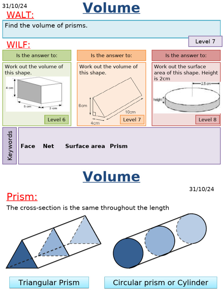 Volume Calculations for Prisms | PDF | Area | Volume