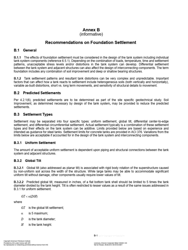 Tank Foundation Settlement Guidelines | PDF | Foundation (Engineering ...