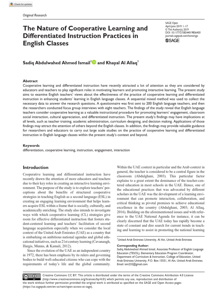 The Nature of Cooperative Learning and Differentiated Instruction ...