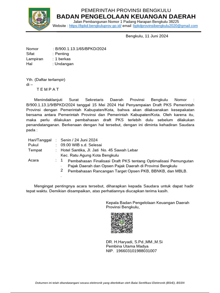 Surat Undangan Pembahasan Draft PKS | PDF