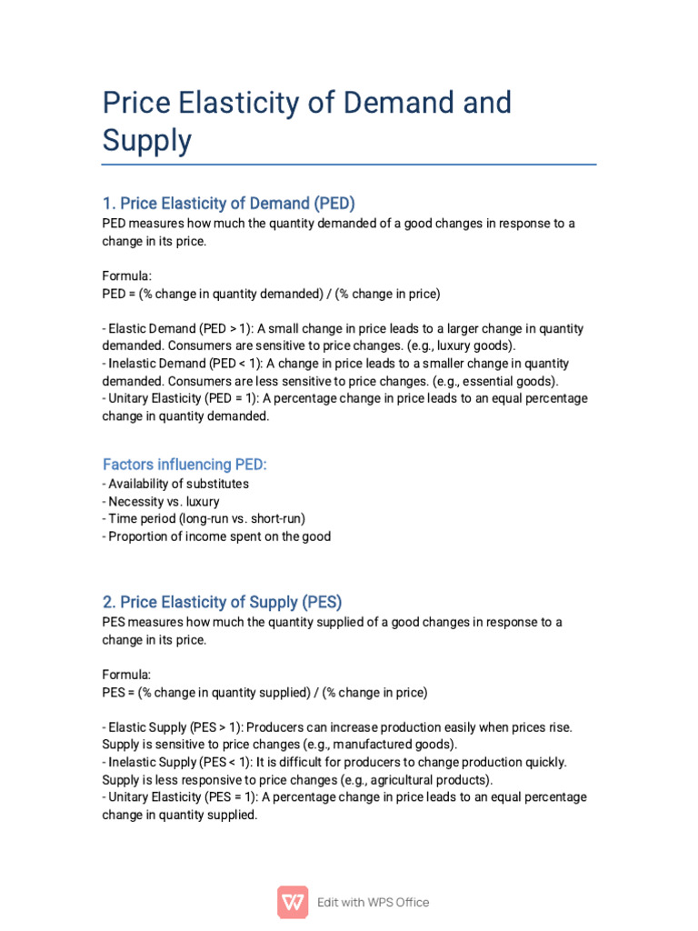 Price Elasticity of Demand and Supply Notes | PDF | Finance & Money ...