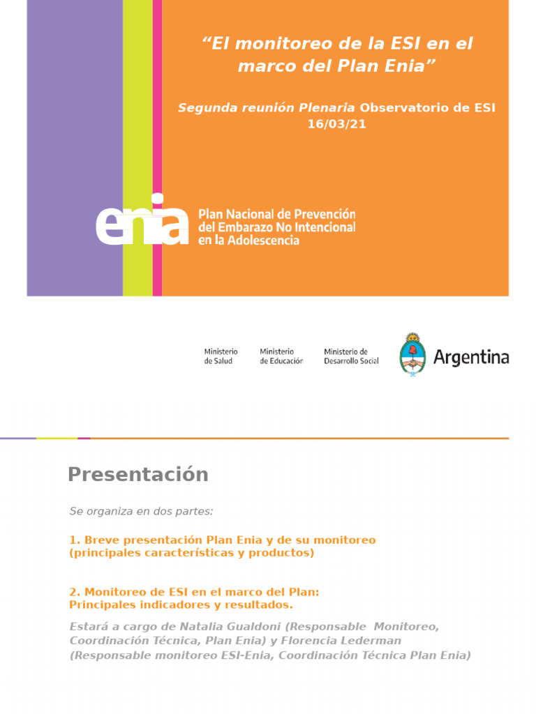Minuta Segunda. El Monitoreo de ESI en El Marco Del Plan ENIA | PDF ...