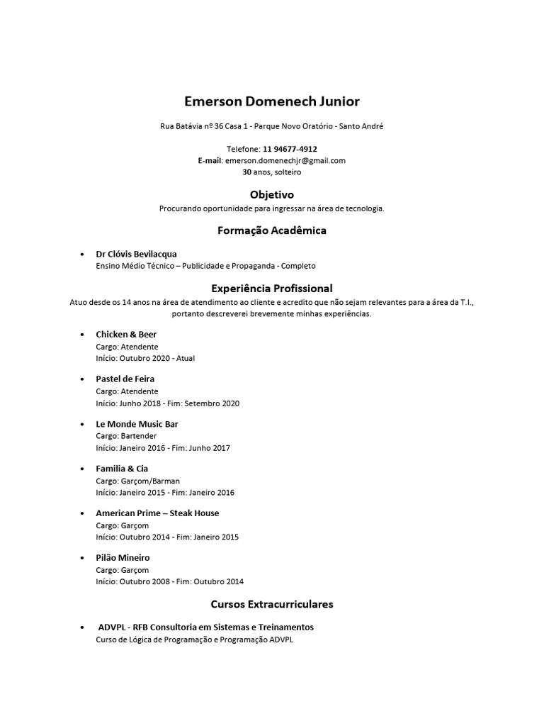 Emerson JR CV | PDF
