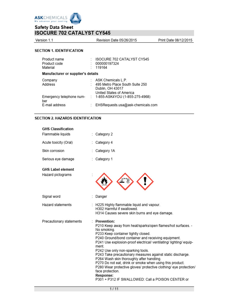 Sds-Isocure 702 | PDF | Dangerous Goods | Toxicity