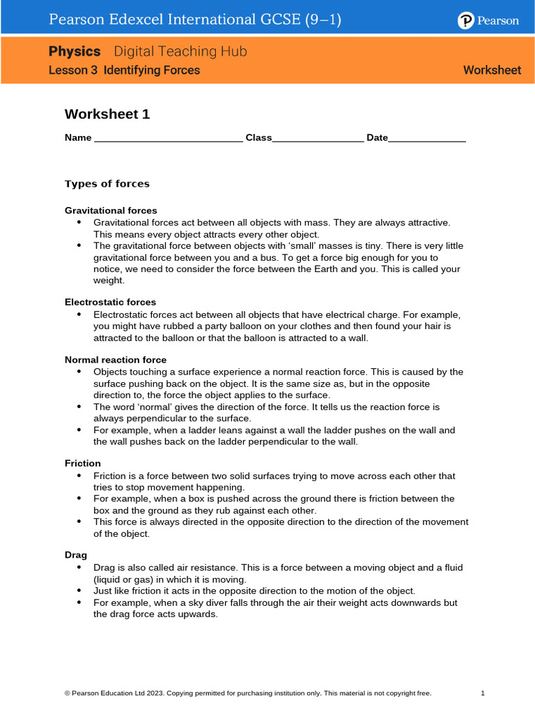IG Physics Lesson3 Worksheet 01 | PDF | Force | Buoyancy