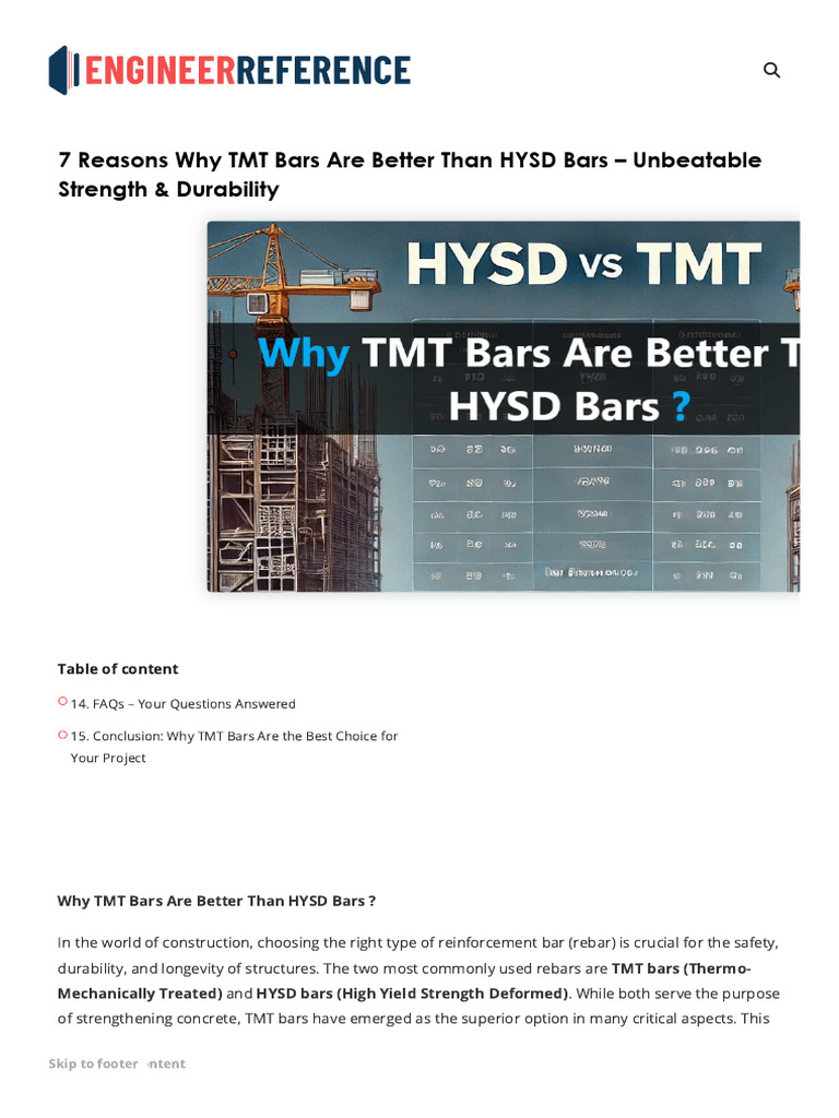 7 Reasons Why TMT Bars Are Better Than HYSD Bars | PDF | Strength Of ...