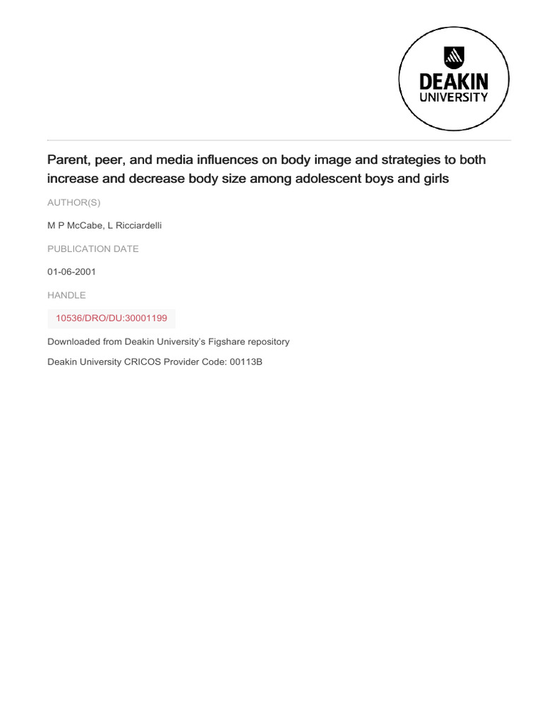 Parent, Peer, and Media Influences On Body Image and Strategies To Both ...