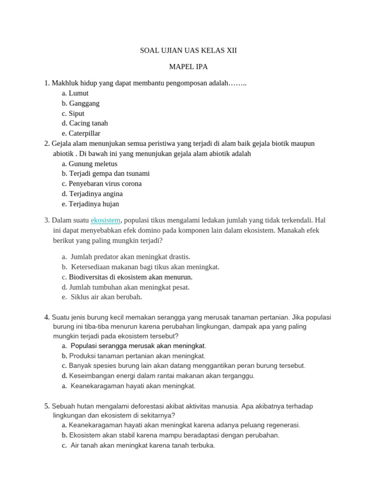 Soal Ujian Uas Kelas Xii | PDF