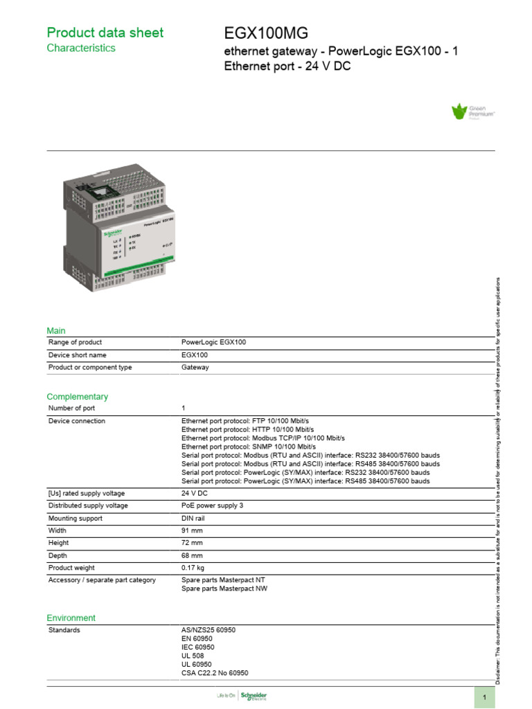PowerLogic EGX100 - EGX100MG | PDF | Computer Standards | Electrical ...