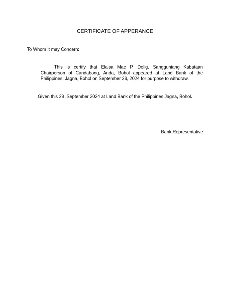 Certificate of Apperance | PDF