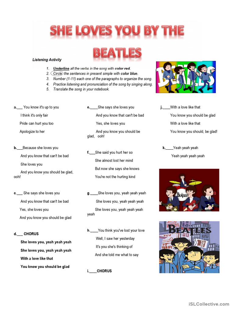 Song Worksheet - She Loves You by The Beatles | PDF | The Beatles