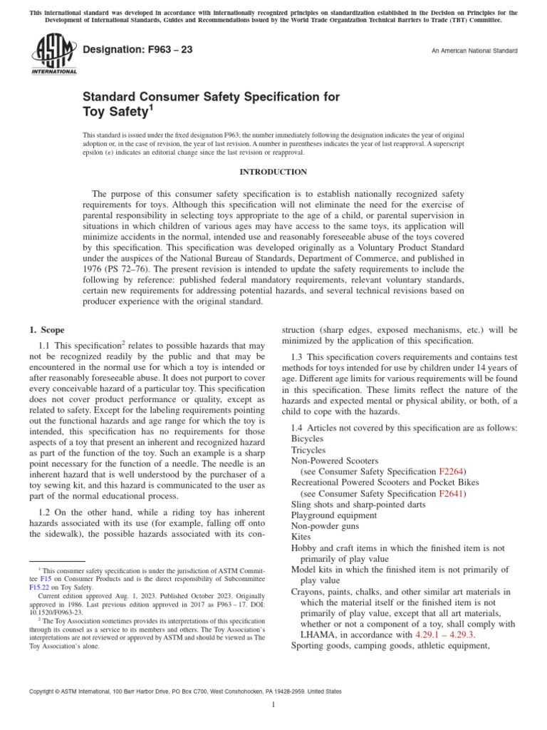 Toy Safety: Standard Consumer Safety Specification For | PDF | Toys ...