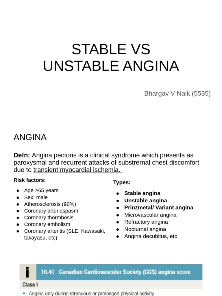 Stable vs Unstable Angina Overview | PDF | Myocardial Infarction ...