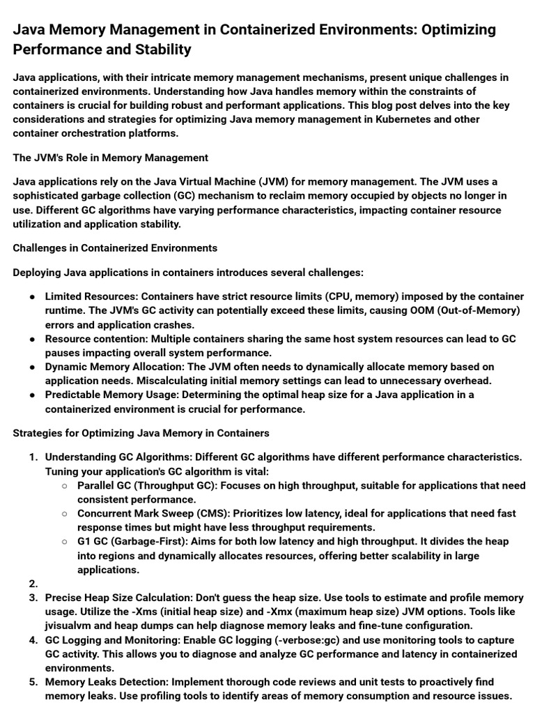Java Memory Management in Containerized Environments - Optimizing ...
