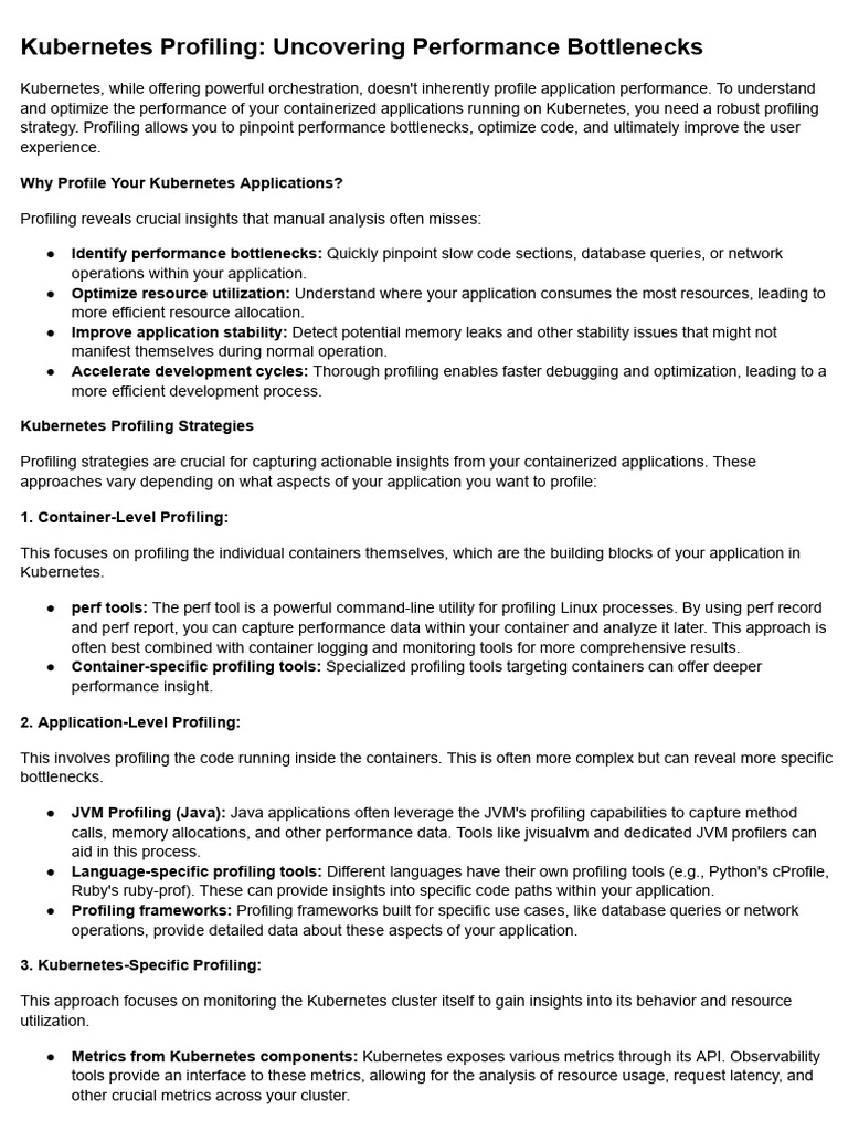 Kubernetes Profiling Uncovering Performance Bottlenecks Pdf Information Technology