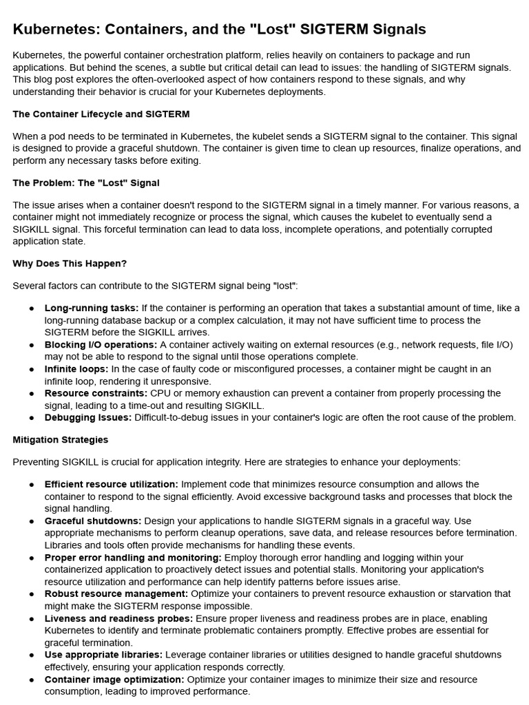 Kubernetes - Containers, and The Lost SIGTERM Signals | PDF | Software ...