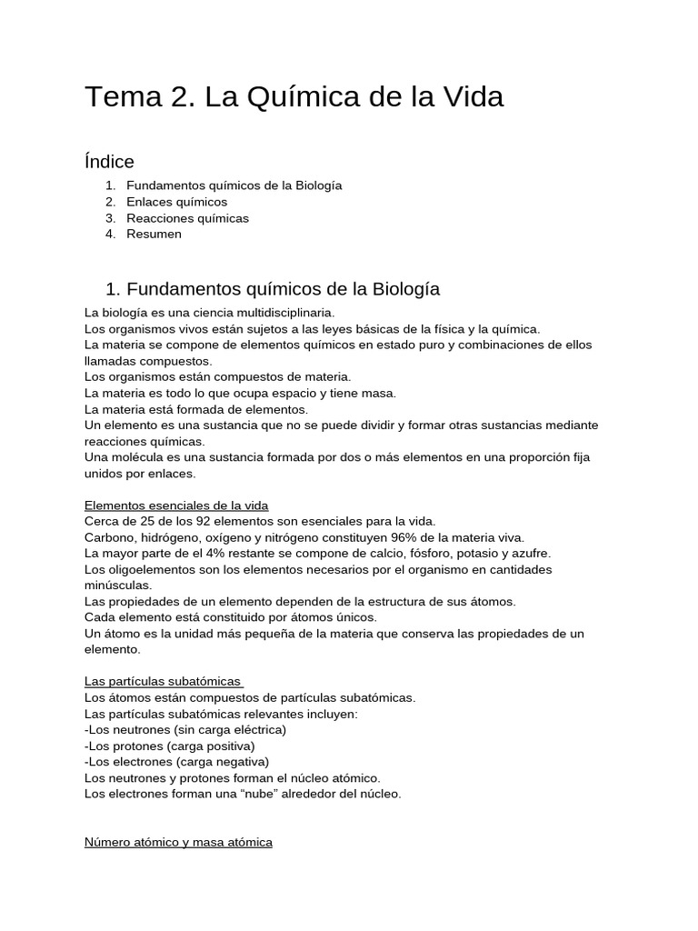 Tema 2. La Química de La Vida | PDF | Enlace covalente | Enlace químico