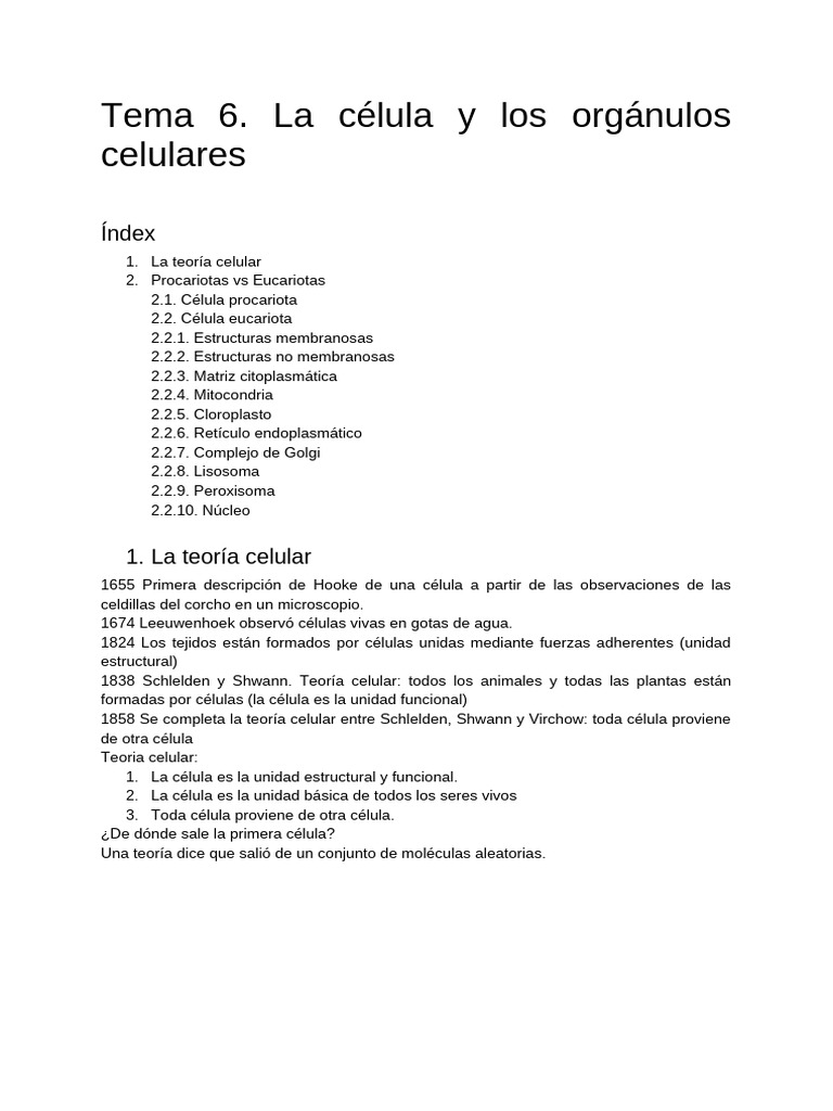 Tema 6. La Célula y Los Orgánulos Celulares | PDF | Biología Celular ...