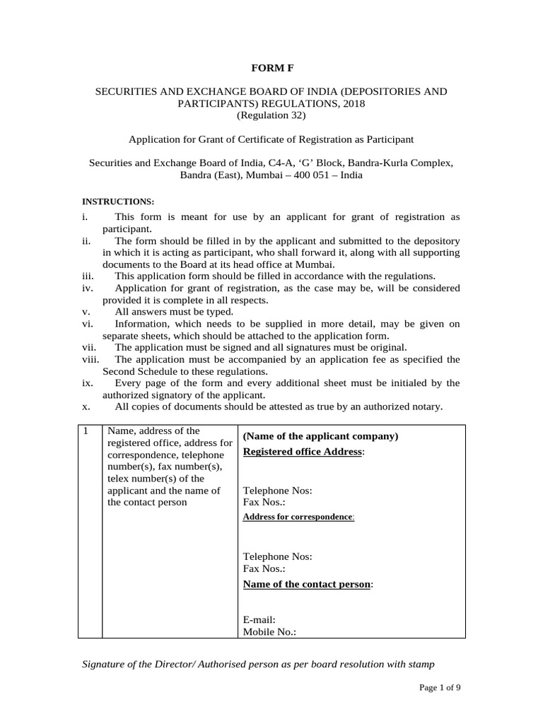 Form F: Registration Application Guide | PDF | Securities (Finance ...