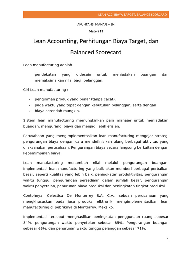 Akmen - 13 - Modul - Lean Manufacturing, Target Costing, Balance ...