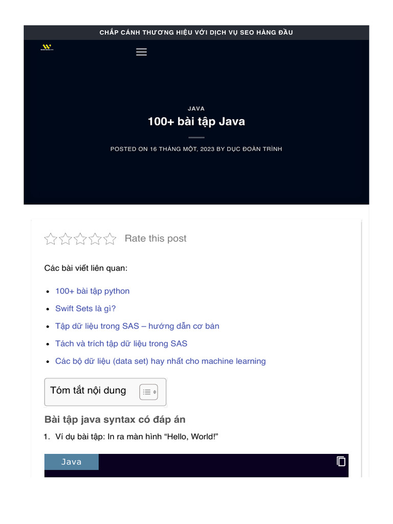 100+ Bài Tập Java - W3seo | PDF