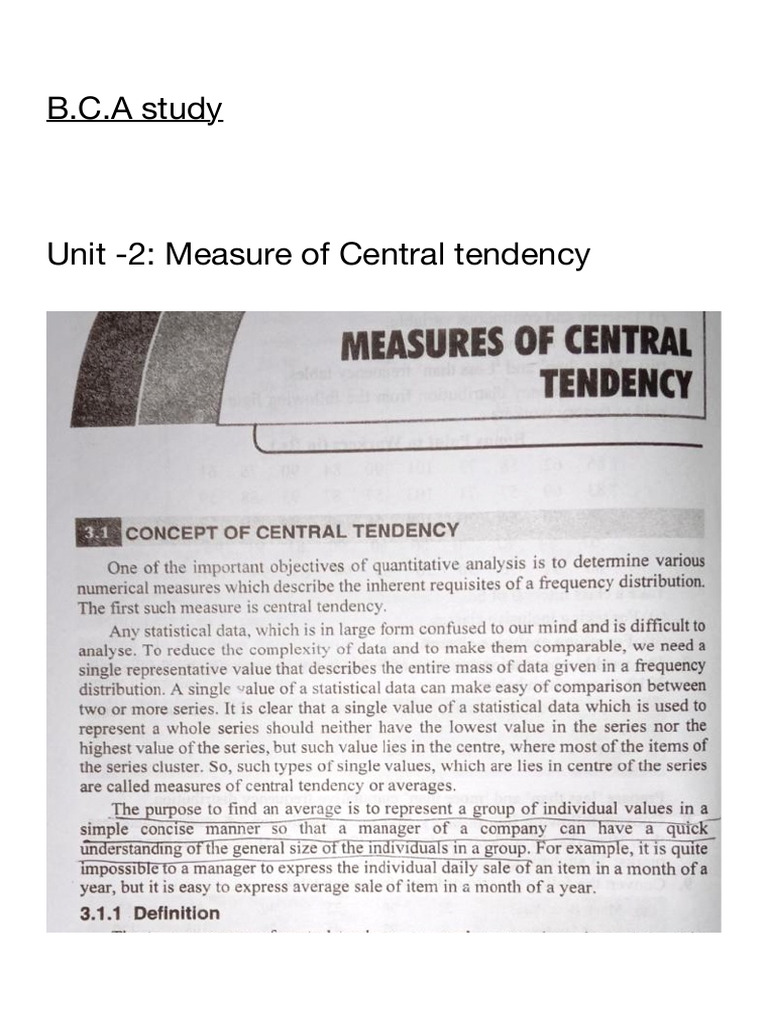 Unit - 2 - Measure of Central Tendency - B.C.a Study | PDF ...