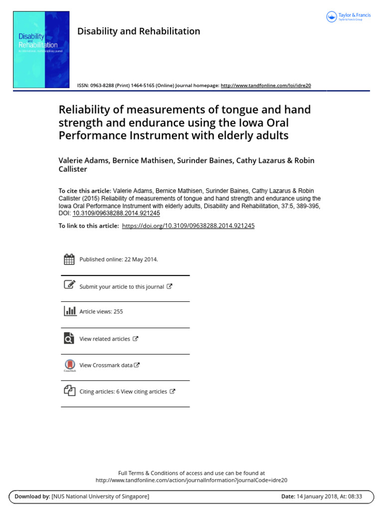 (2014) Reliability of Measurements of Tongue and Hand Strength and ...