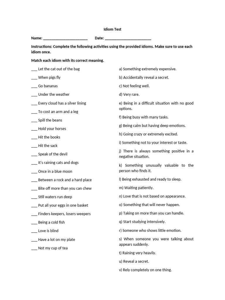 Idiom Test | PDF | Home & Garden