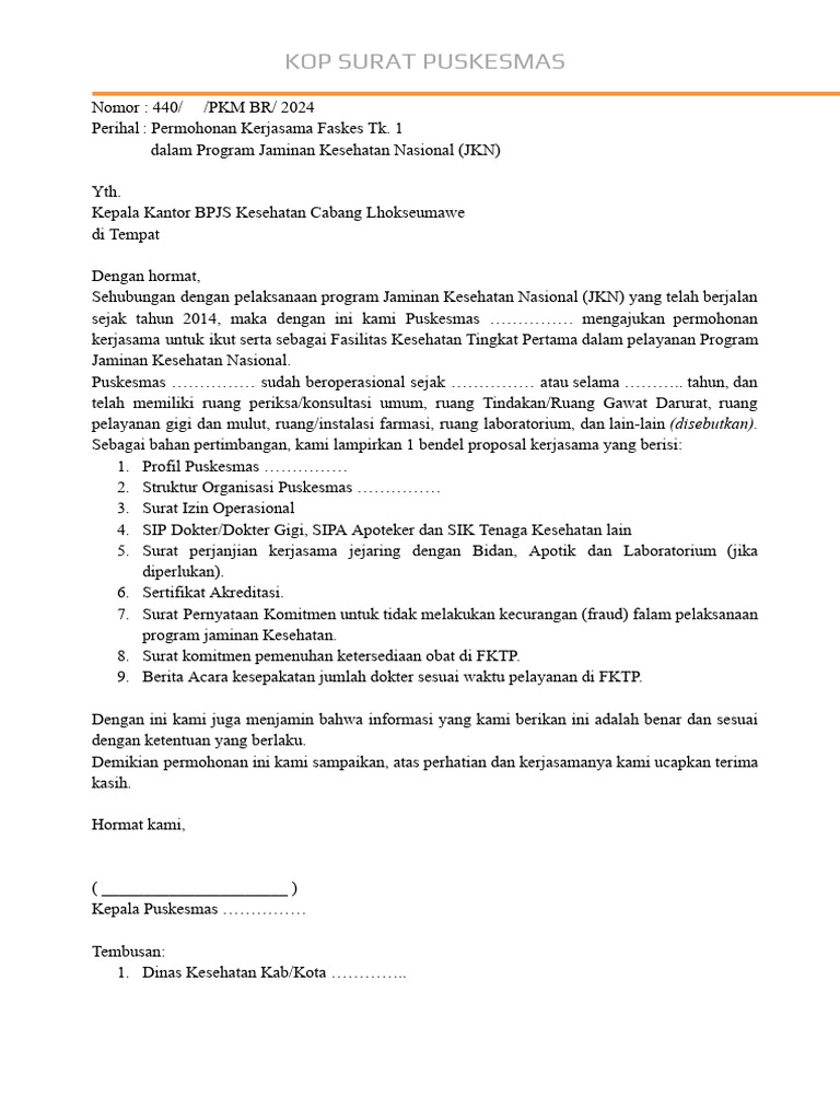Contoh Surat Permohonan Kerjasama Puskesmas | PDF | Pengembangan Diri | Kesehatan Holistik