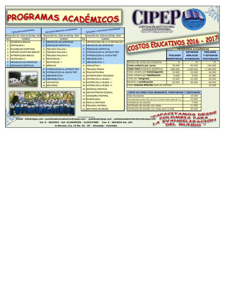 Pensum y Costos Cipep-2016 | PDF | Creencia religiosa y doctrina | Teología