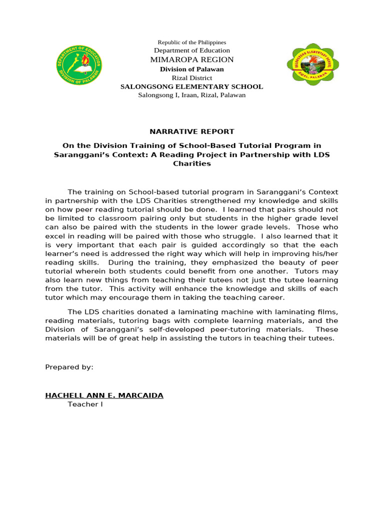 Narrative Report On Training LDS Charities | PDF