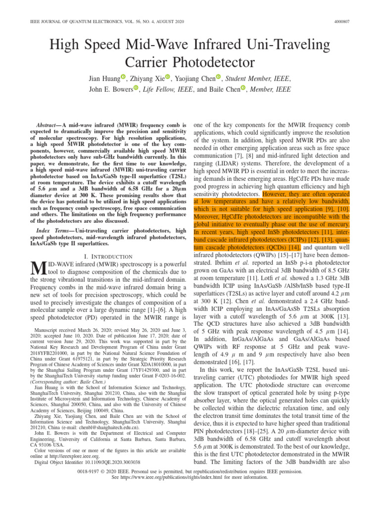 High Speed Mid-Wave Infrared Uni-Traveling Carrier Photodetector | PDF ...