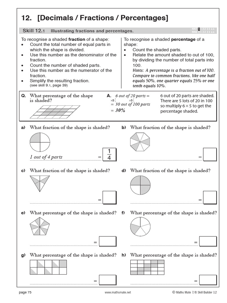 Skill Builder - Fractions, decimals and Percentages | PDF | Numbers ...