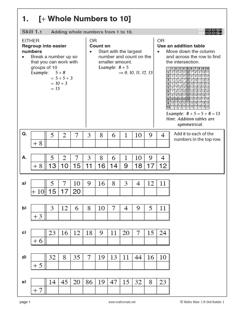 Skill Builder - Operations Involving Whole Numbers and Large Numbers ...