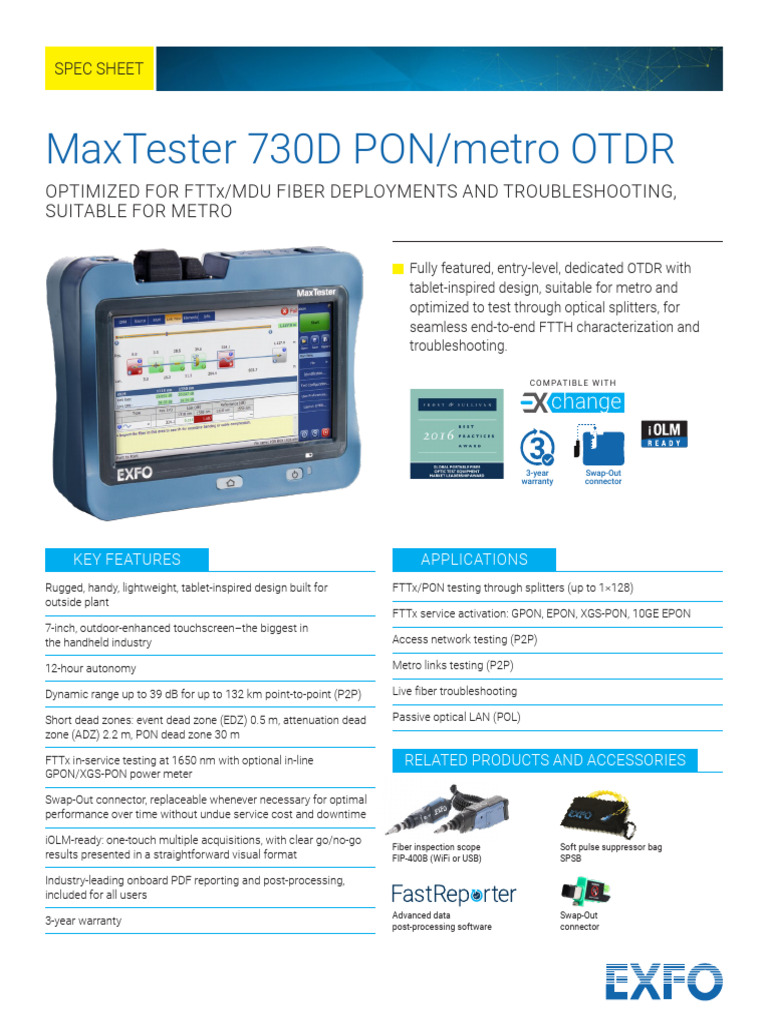Datasheet - Oc 23830 - Exfo - Otdr (Inglés) | PDF | Decibel | Optical Fiber