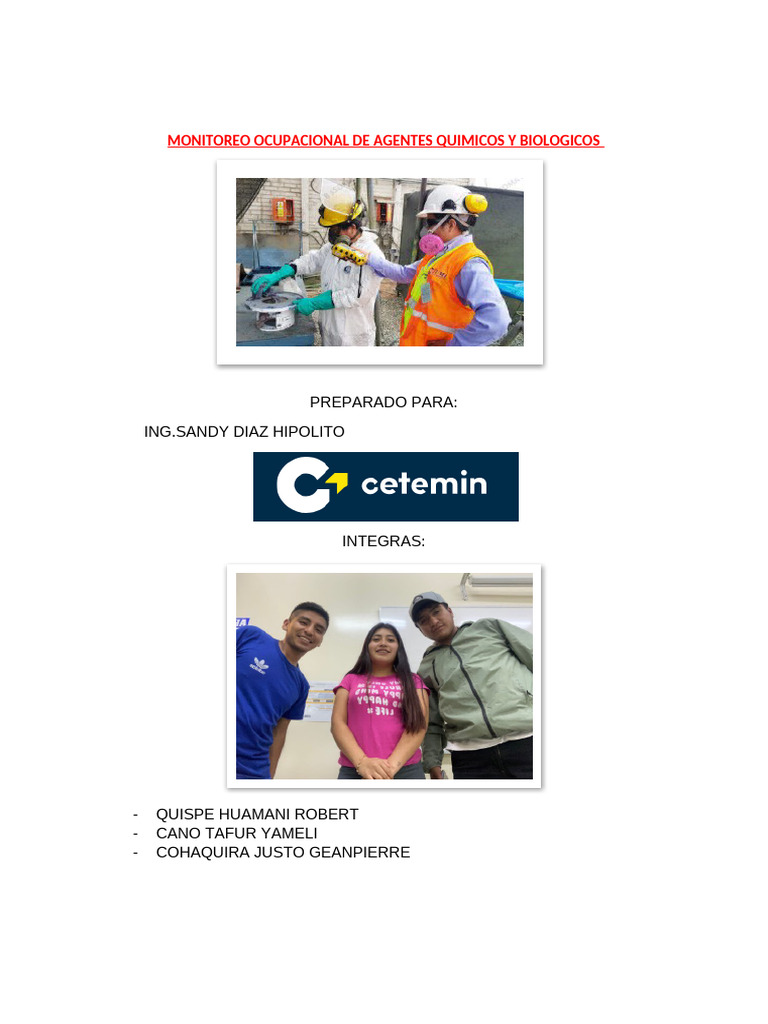 Monitoreo Ocupacional de Agentes Quimicos y Biologicos Tarea Del ...