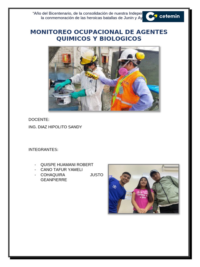 Monitoreo Ocupacional de Agentes Quimicos y Biologicos Tarea Del ...