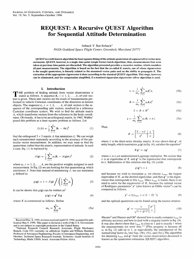 Request A Recursive Quest Algorithm For Sequential Attitude