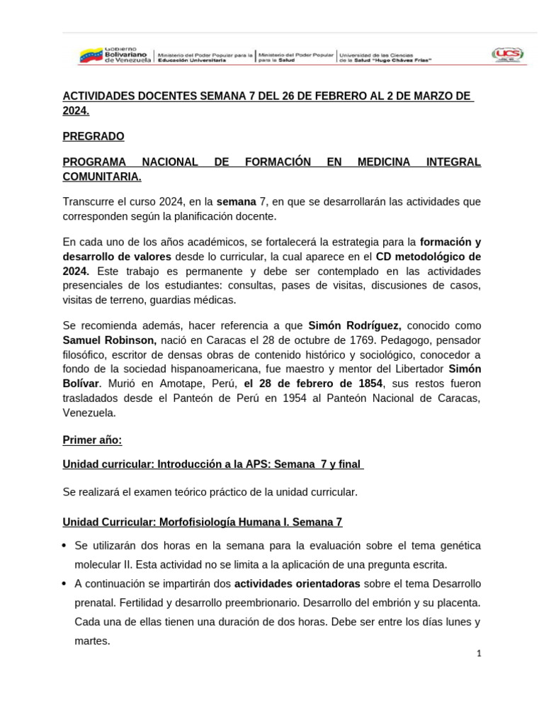 Actividades de La Sem 26 de Feb Al 2 de Marzo de 2024 | PDF | Medicina ...