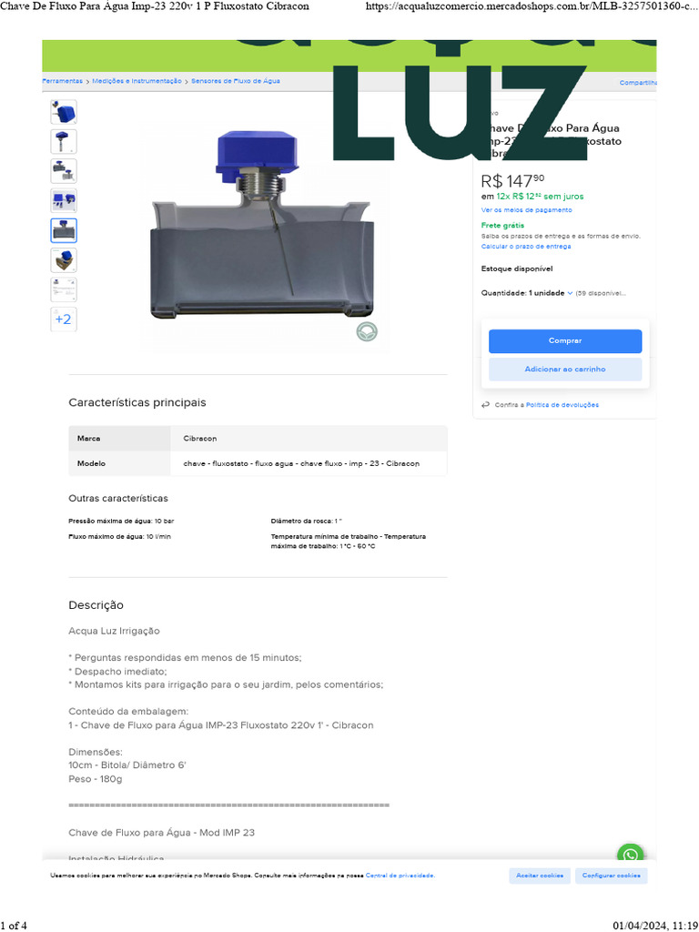 Chave de Fluxo Água Cibracon IMP-23 | PDF