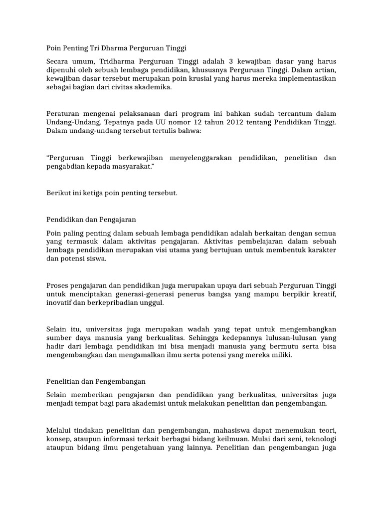 Poin Penting Tri Dharma Perguruan Tinggi | PDF | Ilmu Sosial | Sains ...