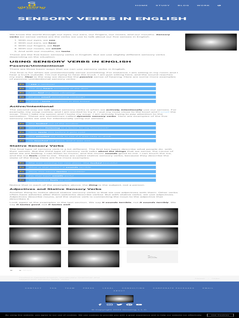 Sensory Verbs in English Ginseng English Learn English | PDF | Senses ...