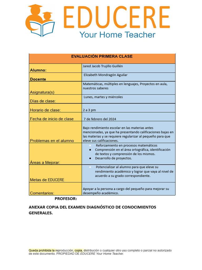 Evaluación Primera Clase Jared Jacob Trujillo | PDF | Aprendizaje